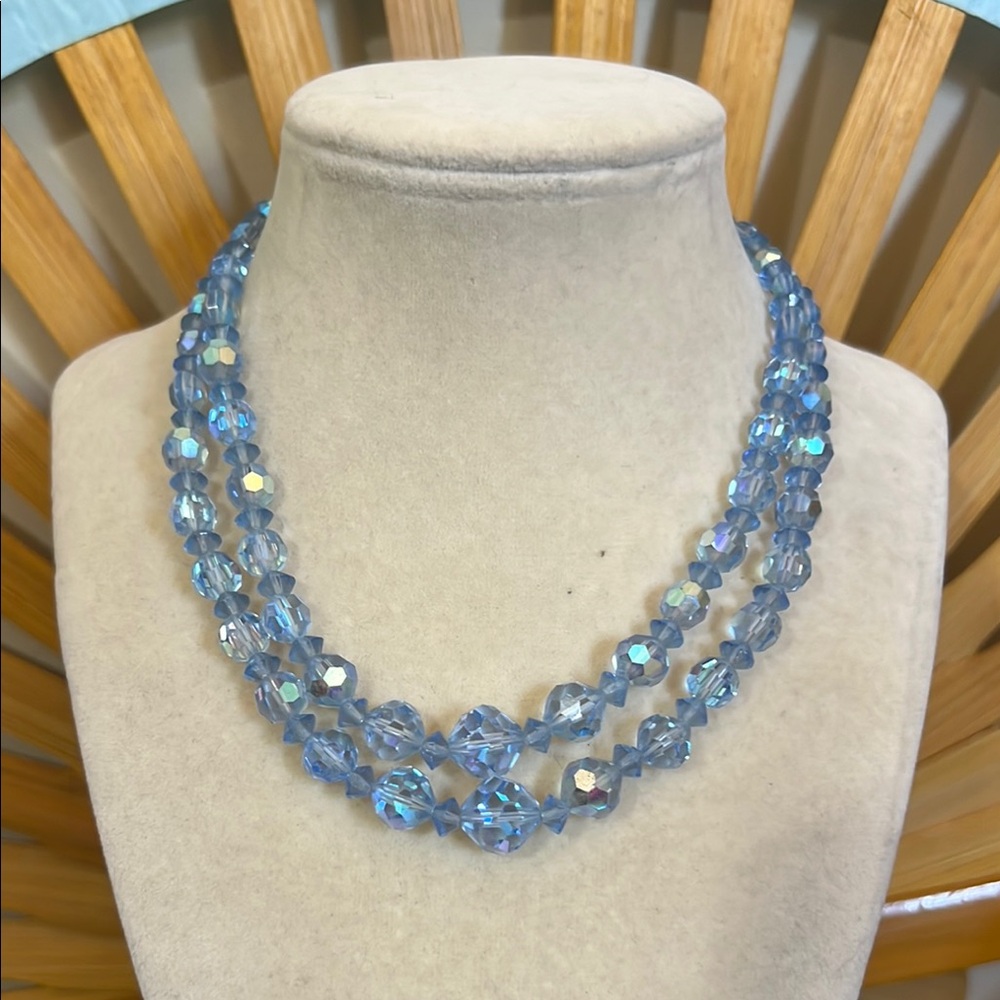 Vintage Ab Blue Rhinestone Double Strand Necklace, So… - Gem